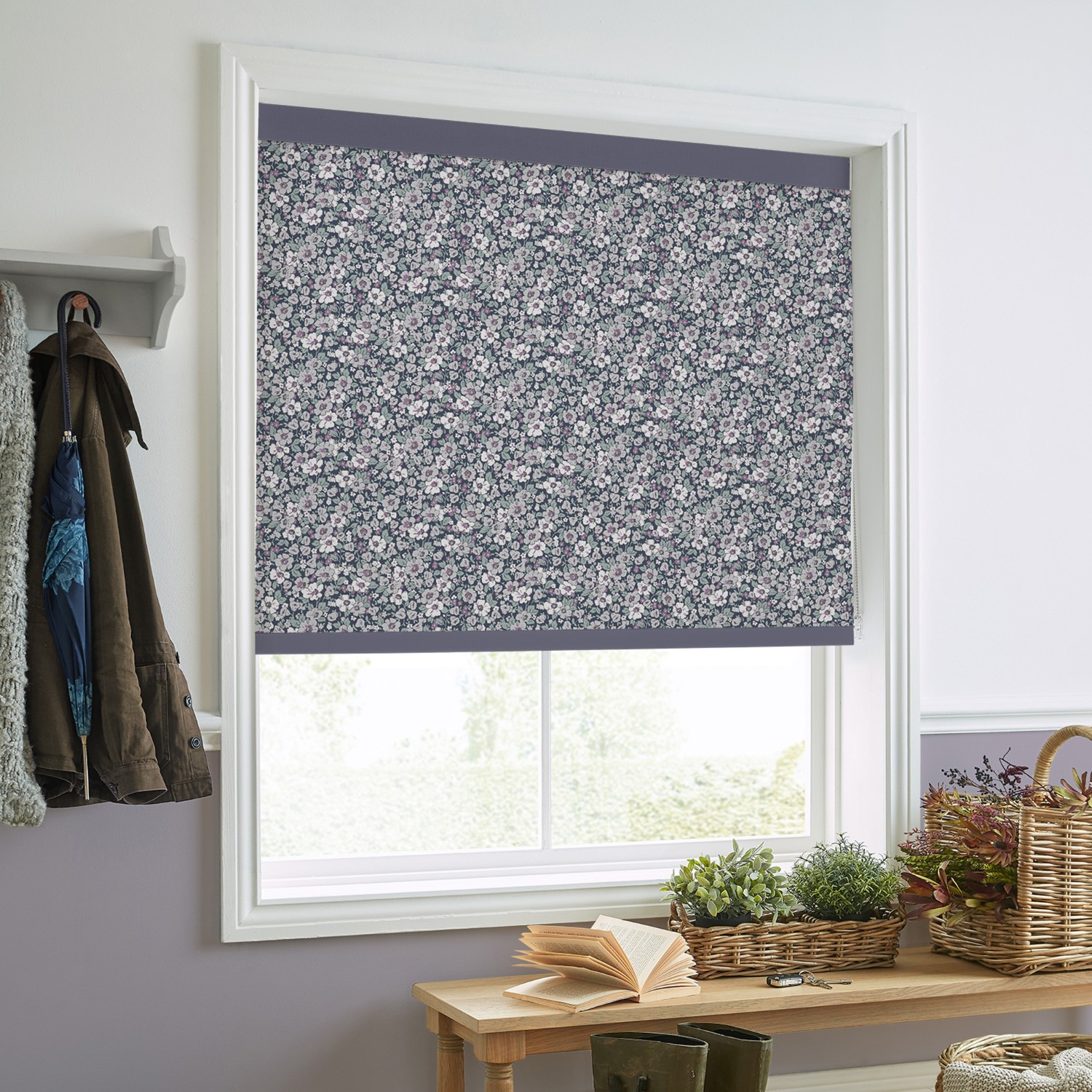 Laura Ashley Libby Floral Grape Dimout Roller Blind | Dotcomblinds